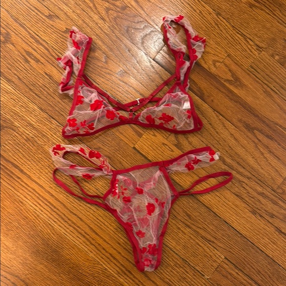 Intimates & Sleepwear | New Sheer Red Floral Lingerie Set | Poshmark